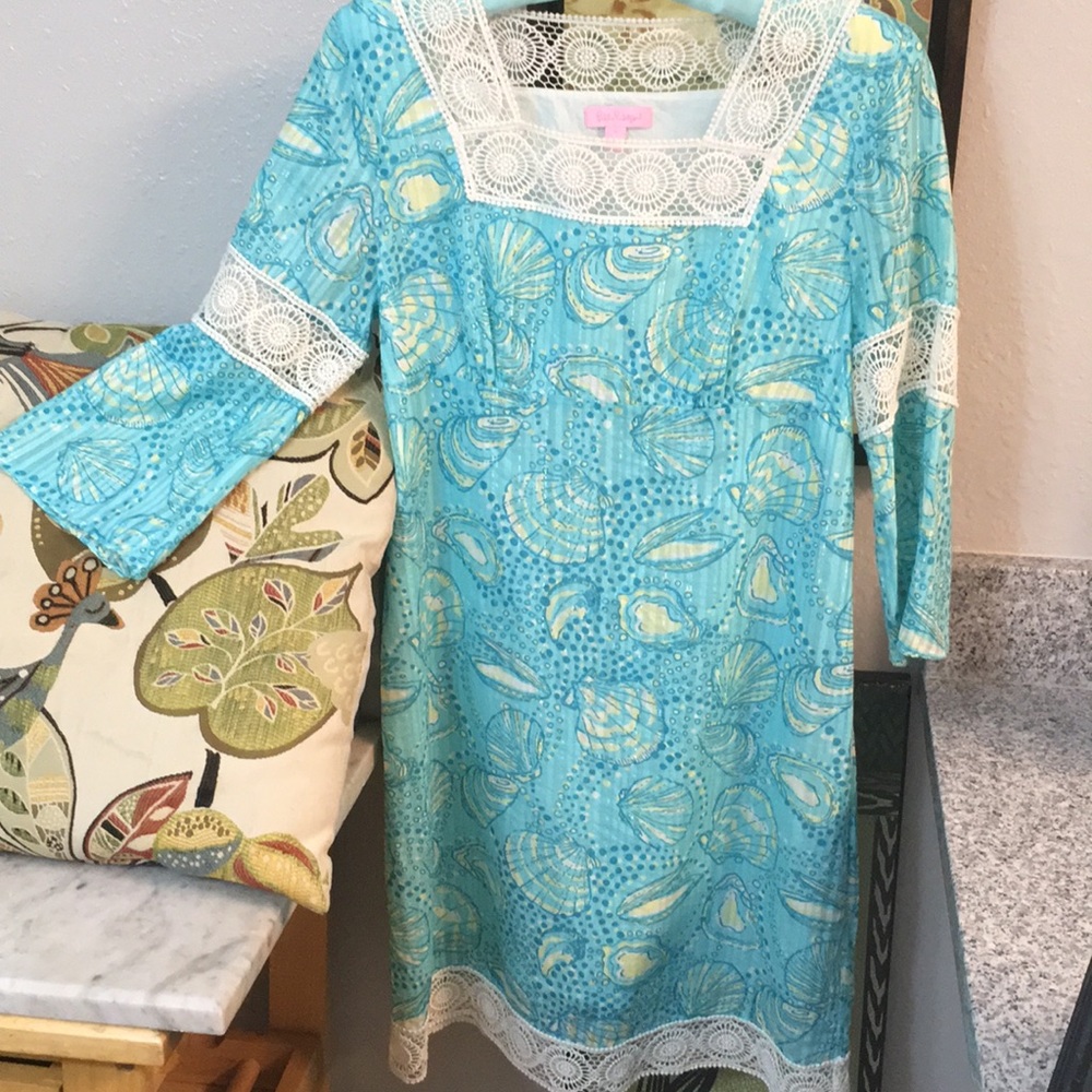 Cute New Lilly Pulitzer Sea Shell Crochet Trim S! - Gem